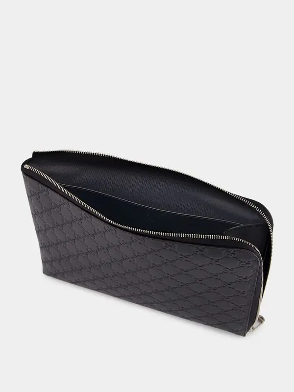 Gucci Gg Leather Monogram Pouch