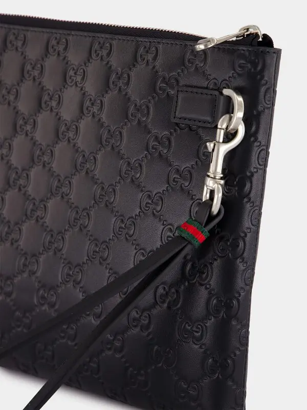 Gucci Gg Leather Monogram Pouch