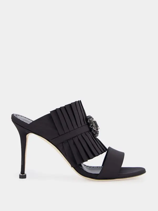 Manolo Blahnik Silk Danteuil Pleated High-heel Mules - Black