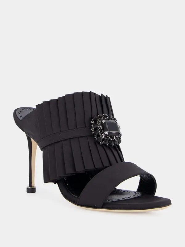 Manolo Blahnik Silk Danteuil Pleated High-heel Mules - Black