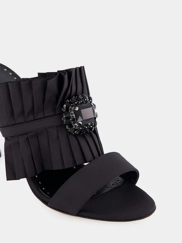Manolo Blahnik Silk Danteuil Pleated High-heel Mules - Black