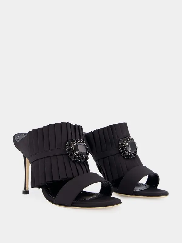 Manolo Blahnik Silk Danteuil Pleated High-heel Mules - Black
