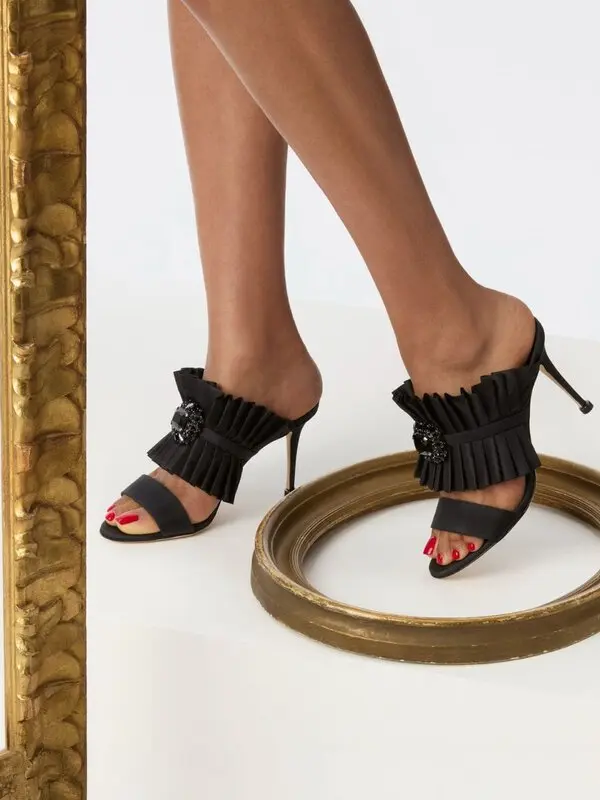 Manolo Blahnik Silk Danteuil Pleated High-heel Mules - Black