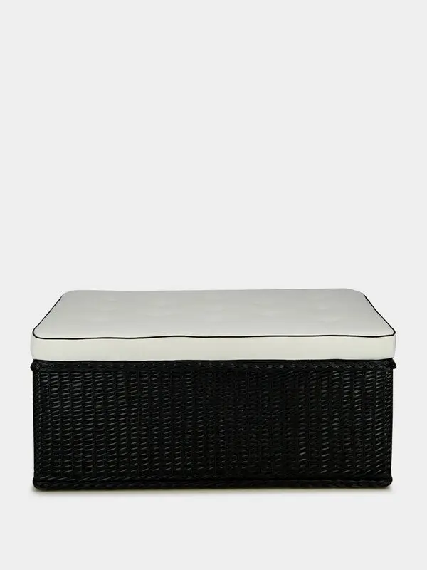 HOUSE OF CAPRICORN Furnas Wicker And Linen Ottoman - Black