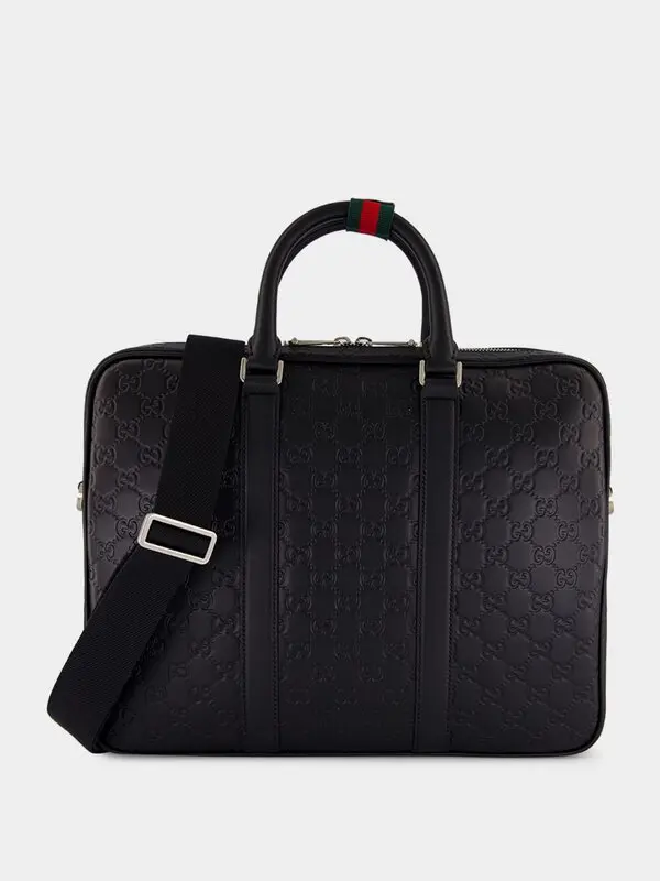Gucci Gg Leather Large Briefcase - Black