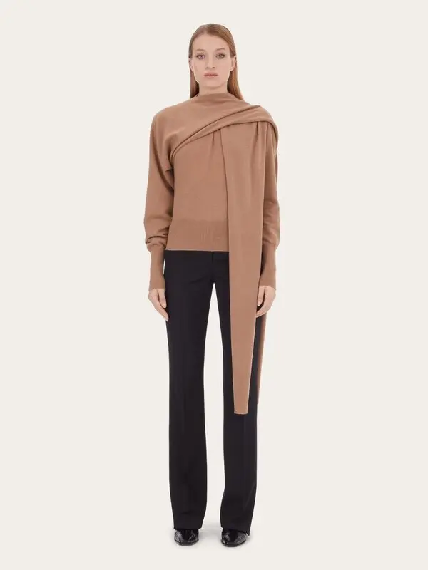 FERRAGAMO Cashmere Scarf Jumper - Beige