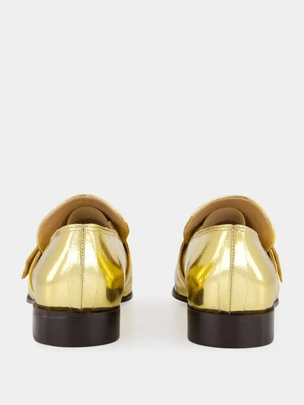 FERRAGAMO Laminated Loafers With Buckle Detail - Gold