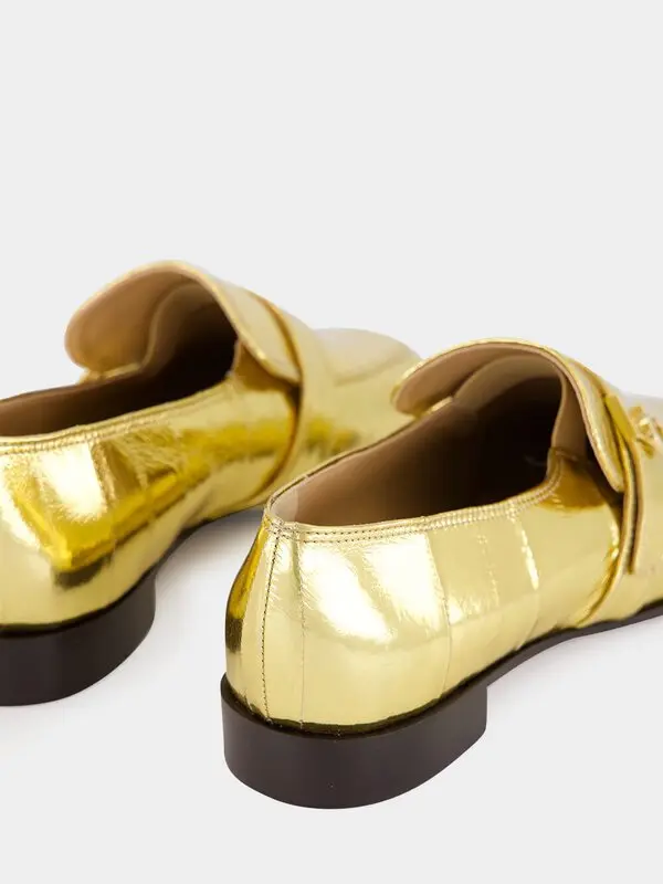 FERRAGAMO Laminated Loafers With Buckle Detail - Gold