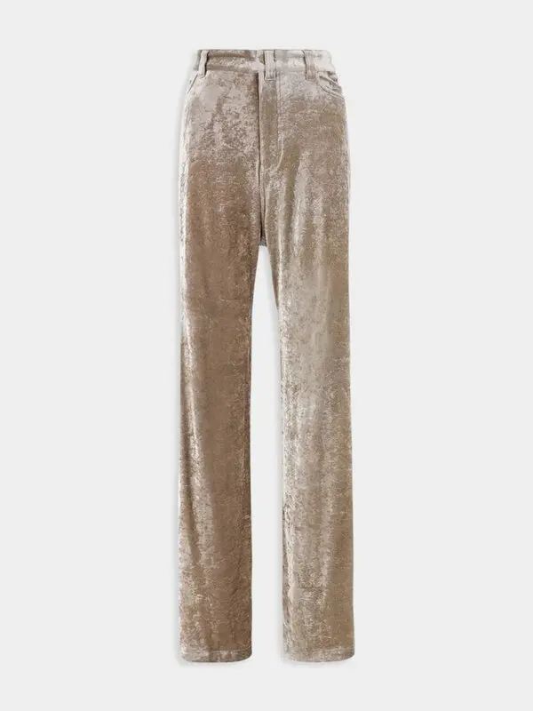 Balenciaga Crushed Stretch Velvet Trousers - Beige