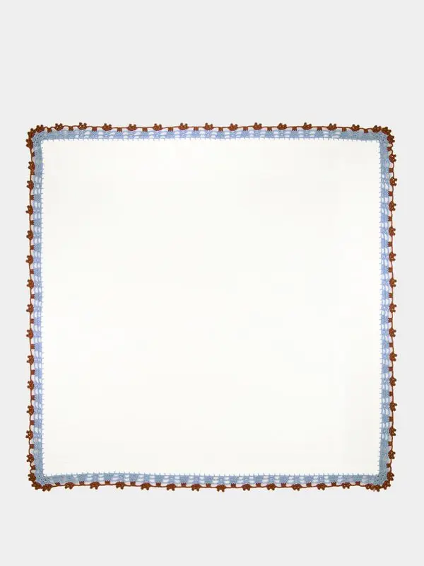 HOUSE OF CAPRICORN Hand-embroidered Leonor Linen Napkin With Crochet Detailing - Cream