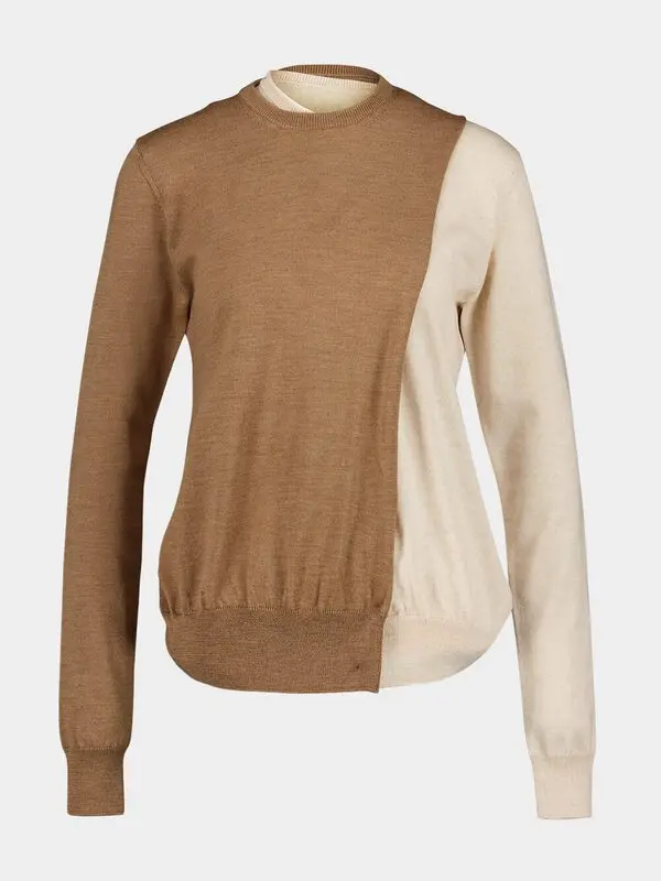 Colville Contrast Panel Wool Sweater - Beige