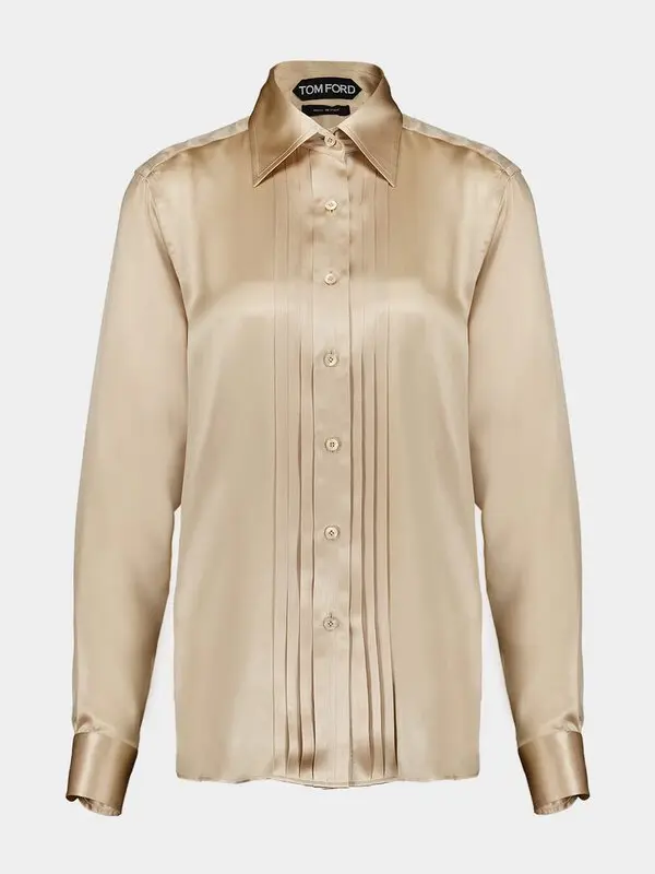 TOM FORD Charmeuse Silk Plissé Shirt - Beige