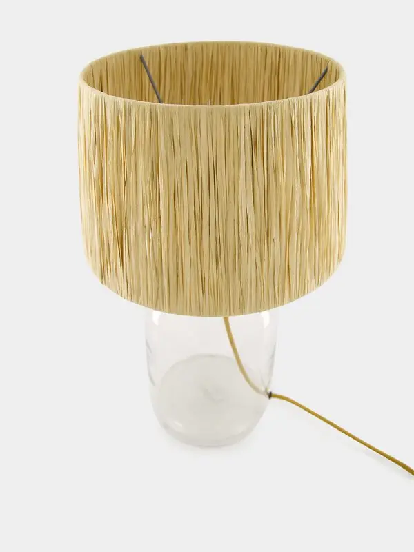 Madam Stoltz Raffia Shade Glass Table Lamp