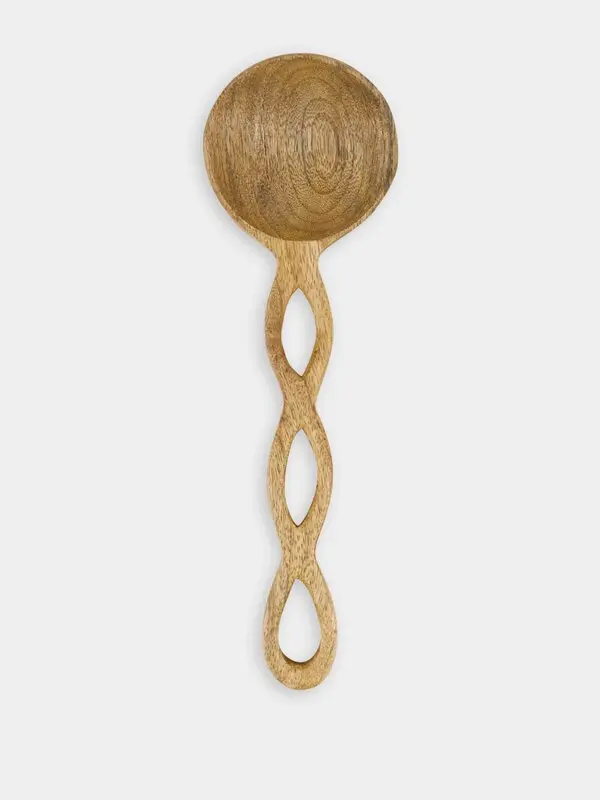 Madam Stoltz Carved Wooden Serving Spoon - Beige