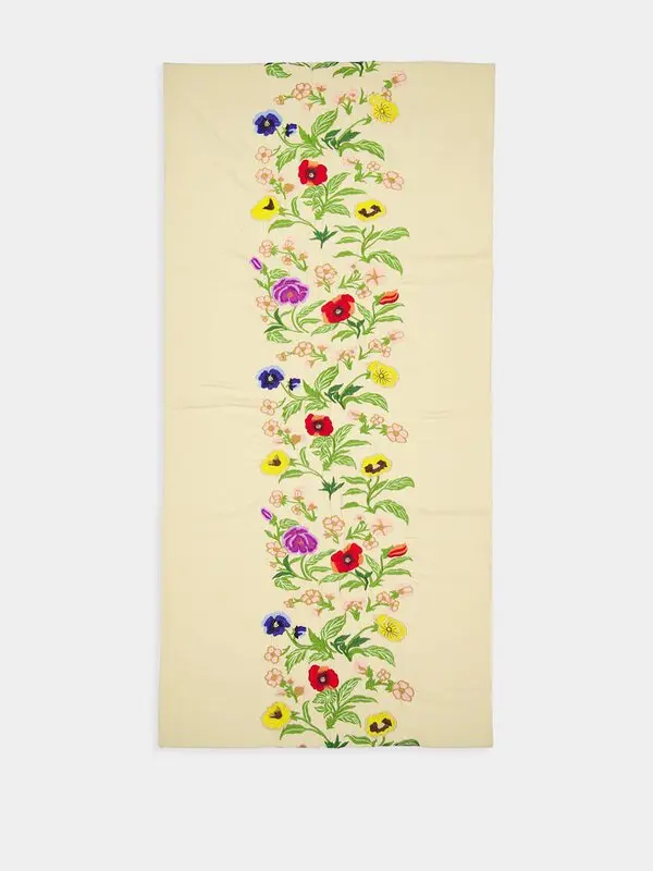 LES-OTTOMANS Embroidered Floral Cotton Tablecloth - Beige