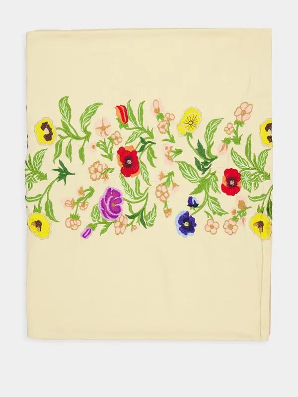 LES-OTTOMANS Embroidered Floral Cotton Tablecloth - Beige