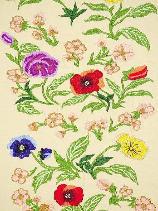 LES-OTTOMANS Embroidered Floral Cotton Tablecloth - Beige