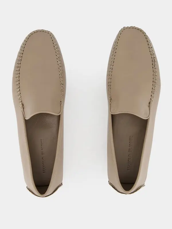Manolo Blahnik Mayfair Leather Loafers - Beige