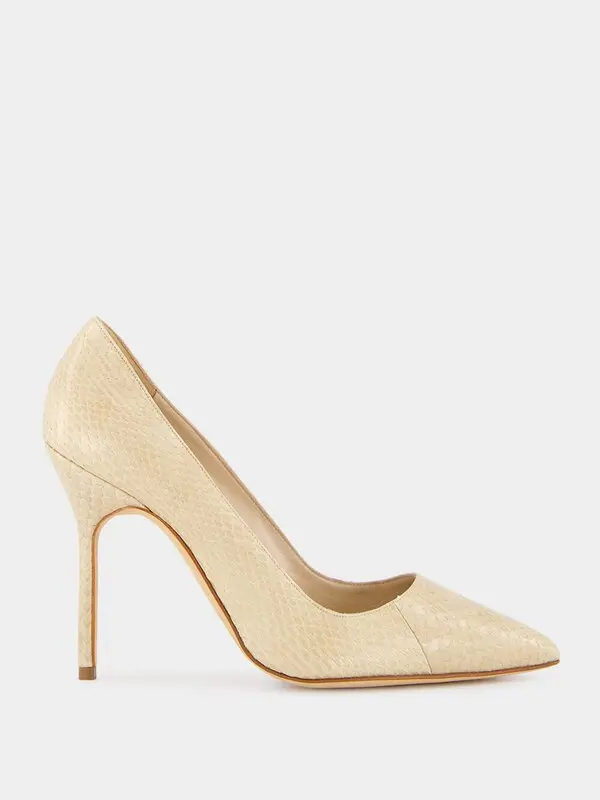 Manolo Blahnik Snakeskin-effect Pointed Toe 105mm Pumps - Beige