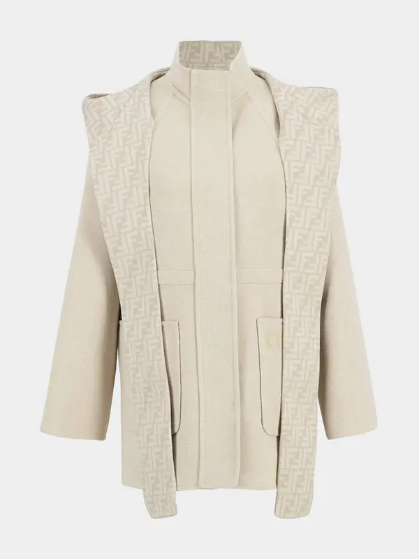 Fendi Hooded Wool Parka With Ff Detail - Cream