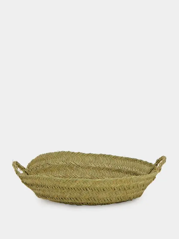 Madam Stoltz Low Grass Basket With Handles - Beige