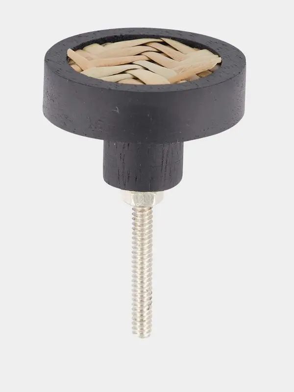 Madam Stoltz Wooden Doorknob With Rattan Inlay - Beige