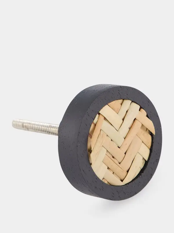 Madam Stoltz Wooden Doorknob With Rattan Inlay