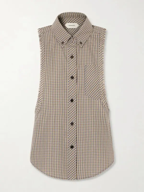 Versace Sleeveless Frayed Checked Shirt