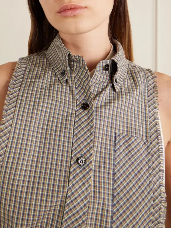 Versace Sleeveless Frayed Checked Shirt