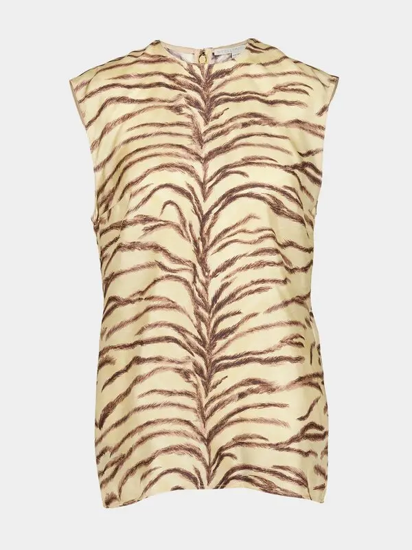 Stella McCartney Tiger Print Silk Sleeveless Top - Beige