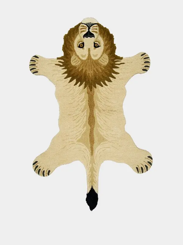 DOING GOODS Lion Motif Artisan Rug - Beige