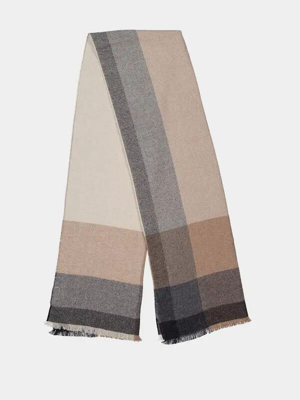 Brunello Cucinelli Wool And Cashmere Striped Scarf - Beige