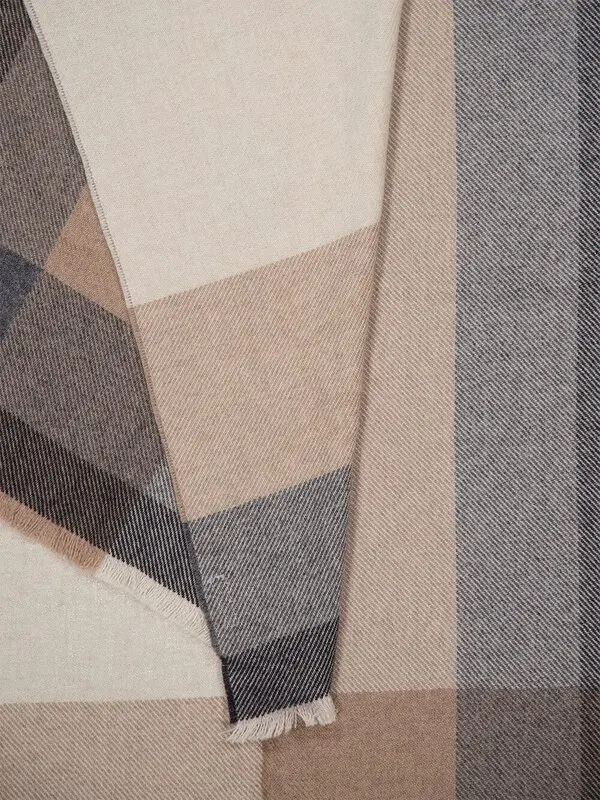 Brunello Cucinelli Wool And Cashmere Striped Scarf - Beige