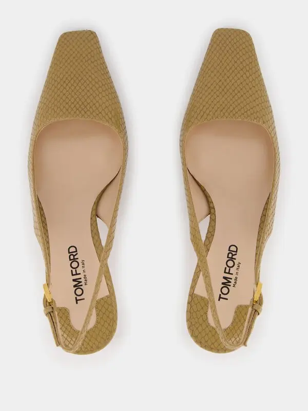 TOM FORD Python Embossed Slingback Pumps - Beige
