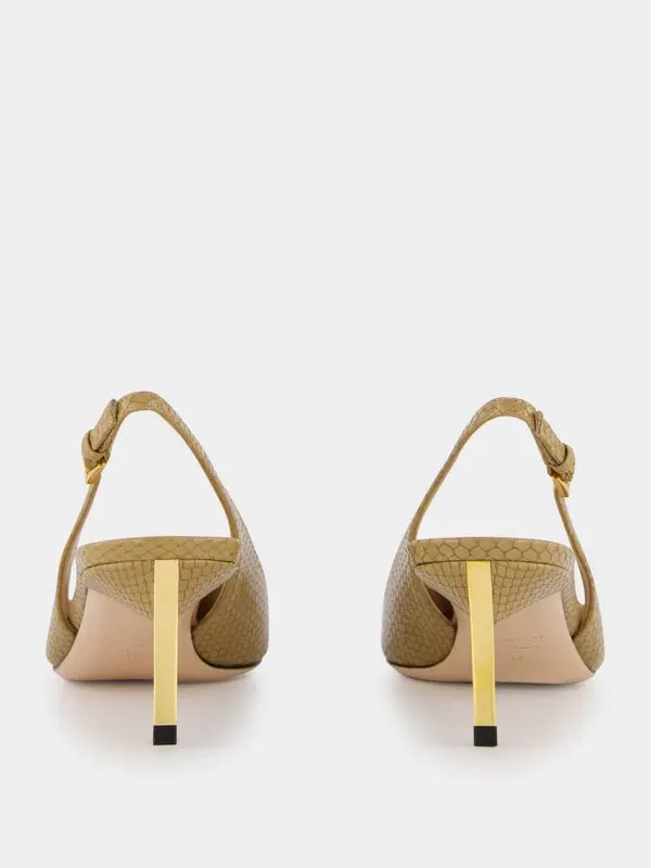TOM FORD Python Embossed Slingback Pumps - Beige