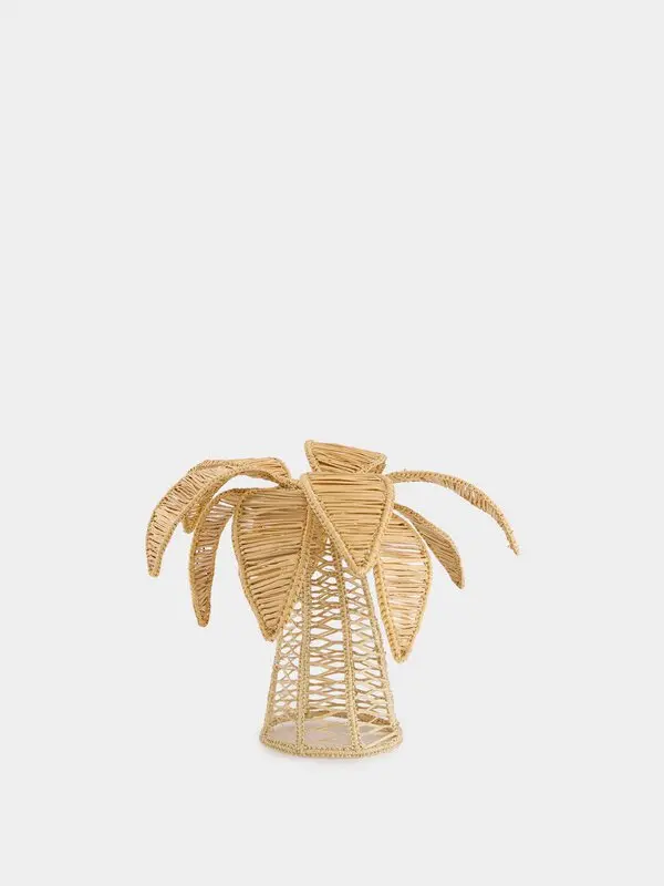 Coro Cora Dark Palm Tree Iraca Small Candle Holder - Beige