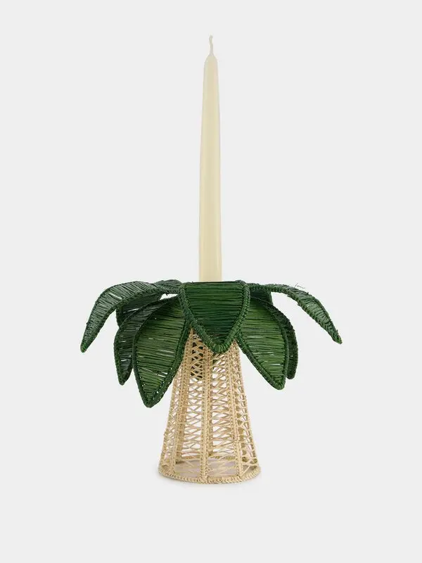 Coro Cora Dark Green Palm Tree Iraca Small Candle Holder - Beige