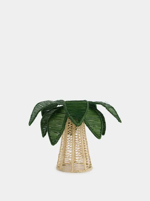 Coro Cora Dark Green Palm Tree Iraca Small Candle Holder - Beige