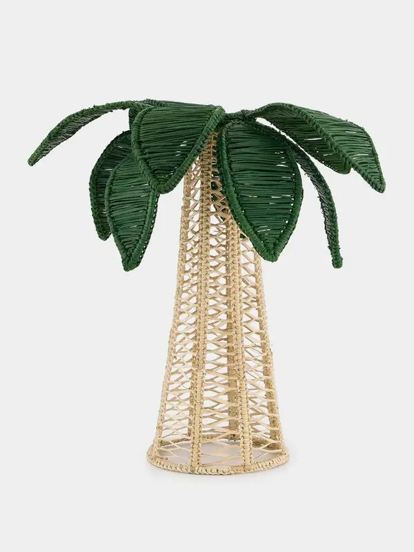 Coro Cora Dark Green Palm Tree Iraca Medium Candle Holder - Beige