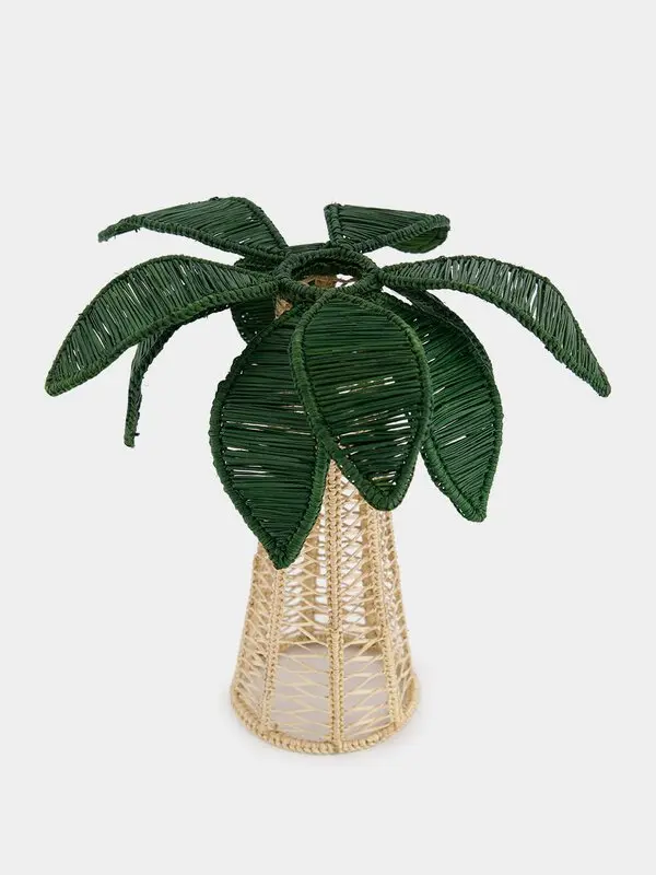 Coro Cora Dark Green Palm Tree Iraca Medium Candle Holder - Beige