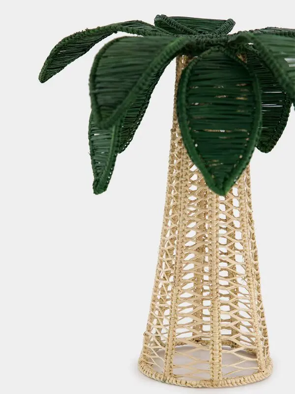 Coro Cora Dark Green Palm Tree Iraca Medium Candle Holder - Beige