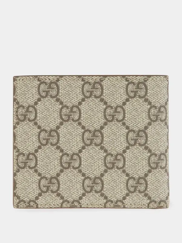 Gucci Gg Supreme Bi-fold Wallet With Brown Leather Interior - Beige
