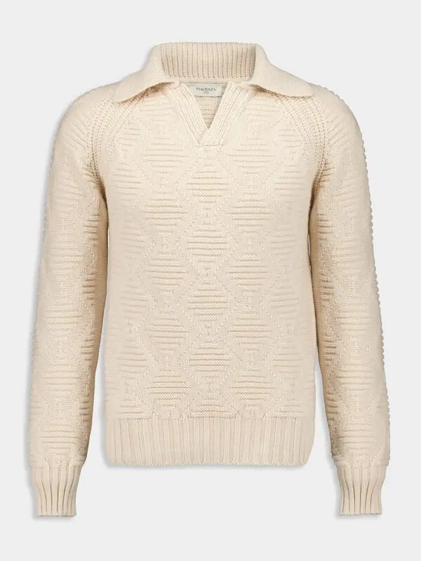 PIACENZA CASHMERE 1733 Cashmere V-neck Polo - Beige