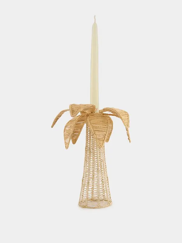 Coro Cora Dark Palm Tree Iraca Medium Candle Holder - Beige
