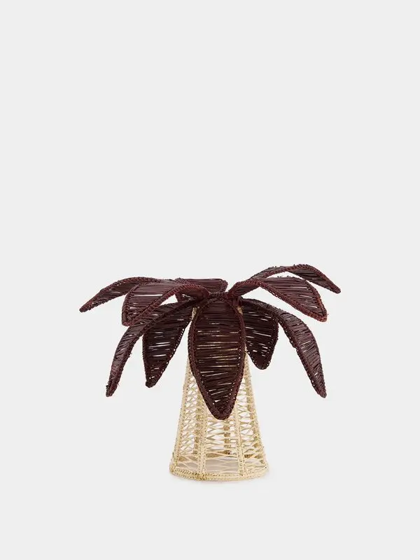 Coro Cora Burgundy Palm Tree Iraca Small Candle Holder - Beige