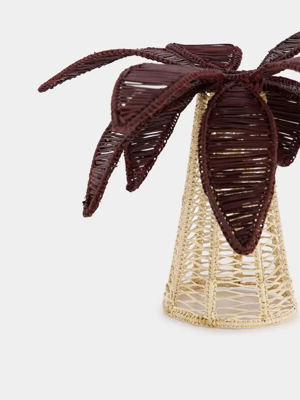Coro Cora Burgundy Palm Tree Iraca Small Candle Holder - Beige