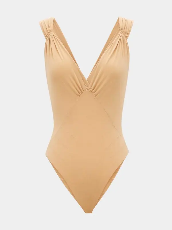Saint Laurent Silk Muslin Cross-back Bodysuit - Beige