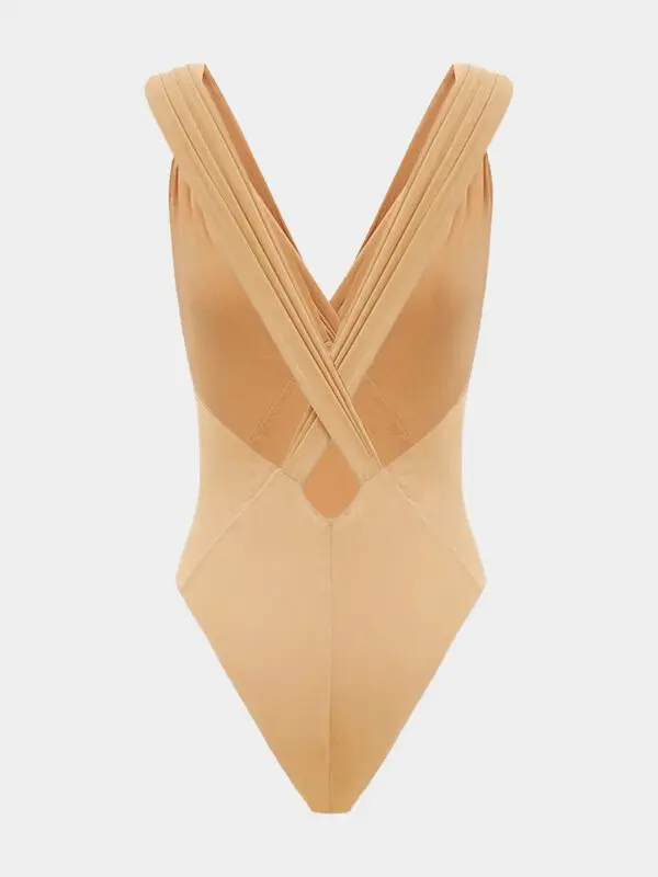Saint Laurent Silk Muslin Cross-back Bodysuit - Beige