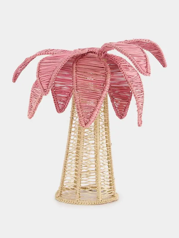 Coro Cora Pink Palm Tree Iraca Medium Candle Holder - Beige