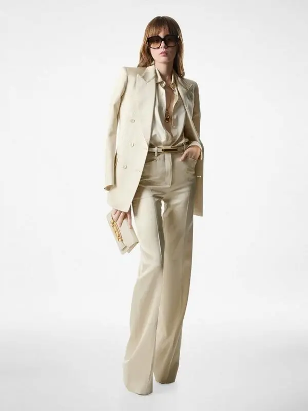 TOM FORD Silk And Wool Double Breasted Jacket - Beige